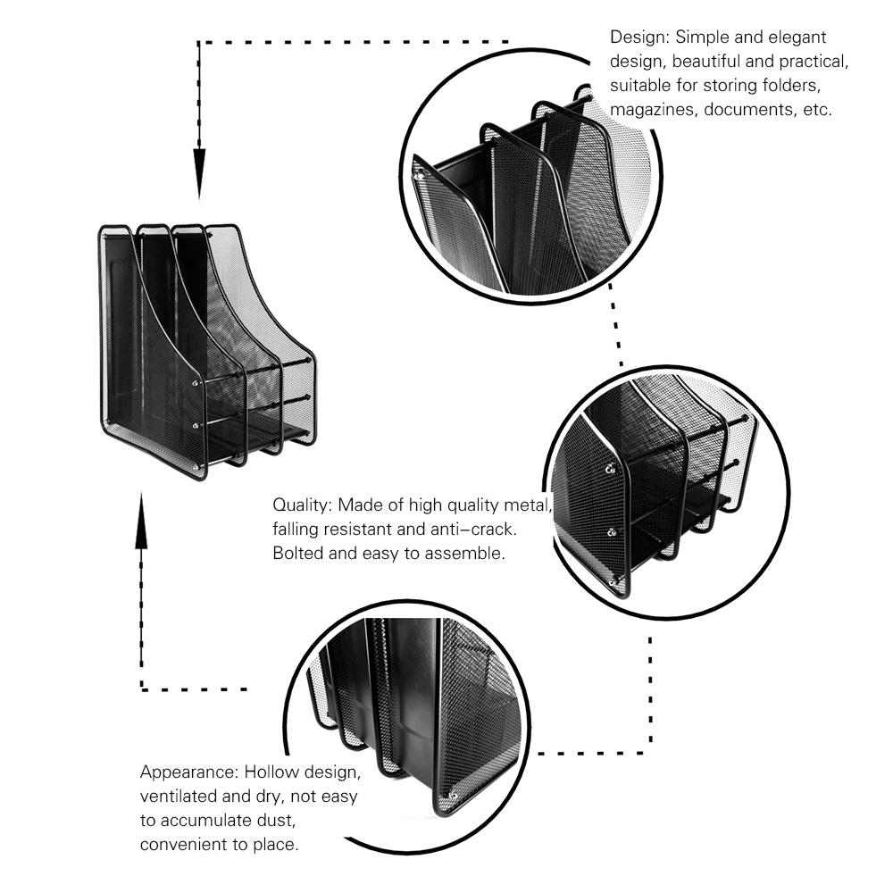 Buy 3 Compartment Metal Mesh Magazine File Holder Desk Book Organizer ...