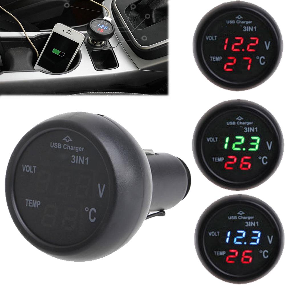 Buy LED Display 3 In 1 Plastic Car Charger Voltmeter Digital Meter ...