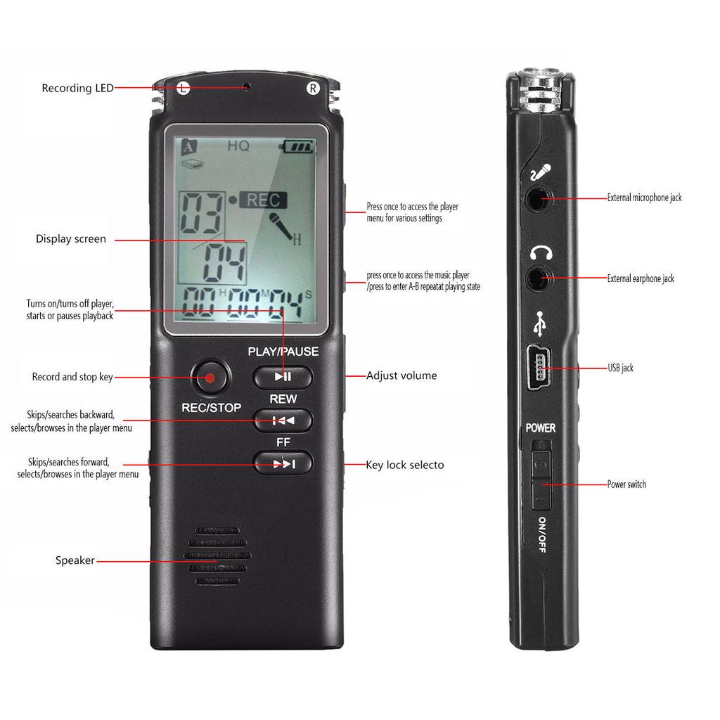 Buy 8GB Voice Recorder Rechargeable LCD Digital Audio Sound Recorder ...