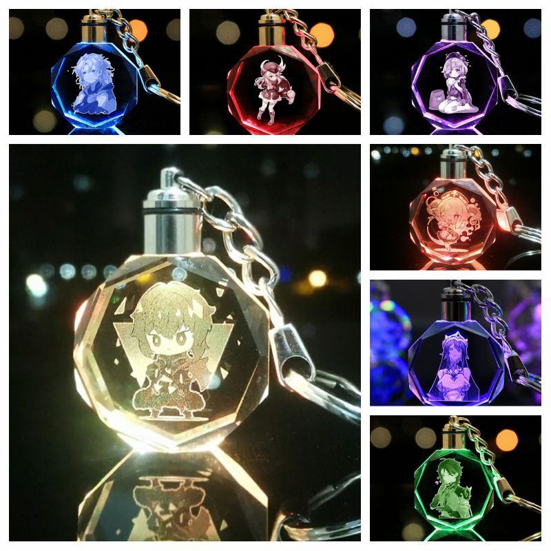 Buy Genshin Impact Wendy Klee Keqing Qiqi Crystal Keychain Led Colorful ...