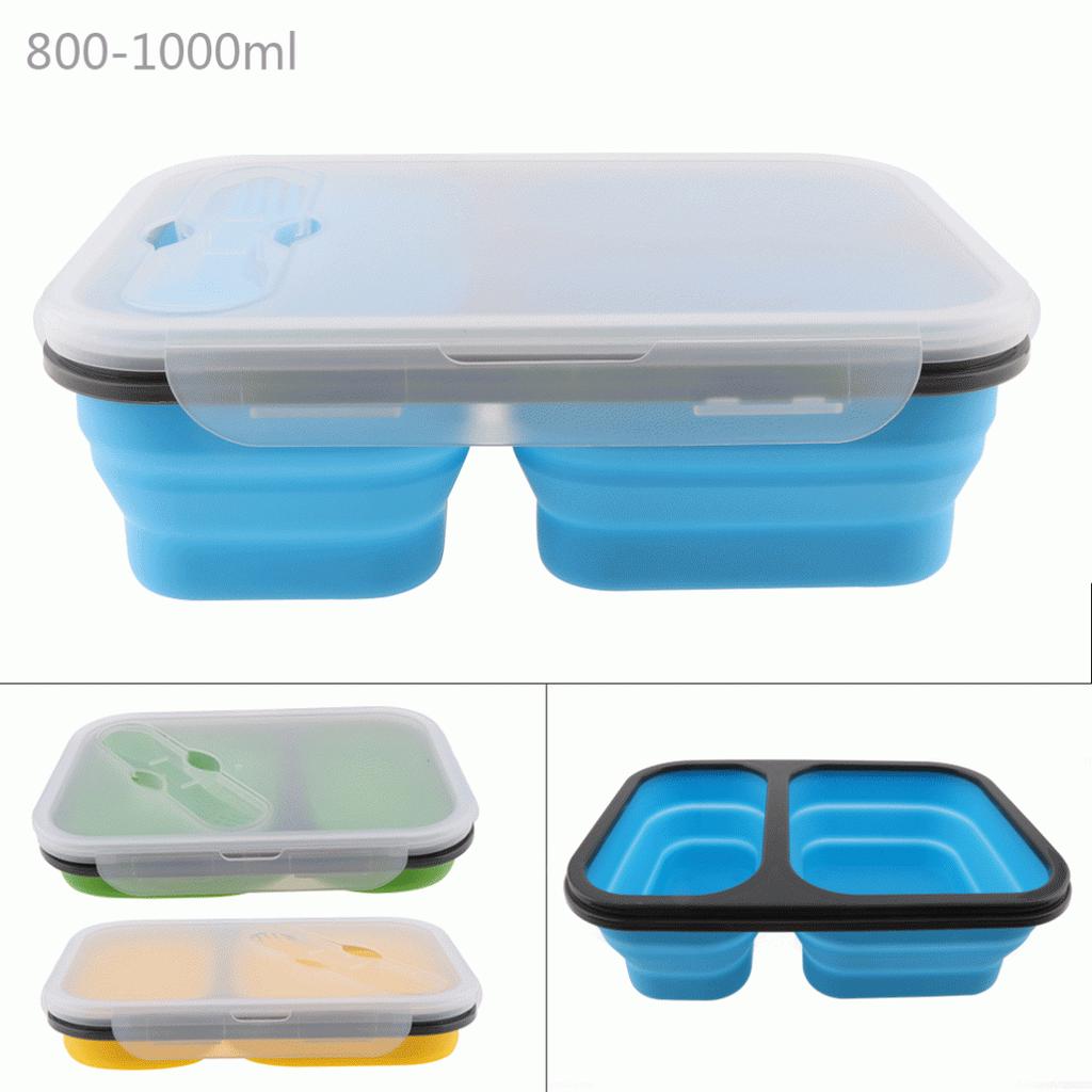 Rectangle Silicone Scalable Folding Lunchbox Bento Box with Spoon Fork ...