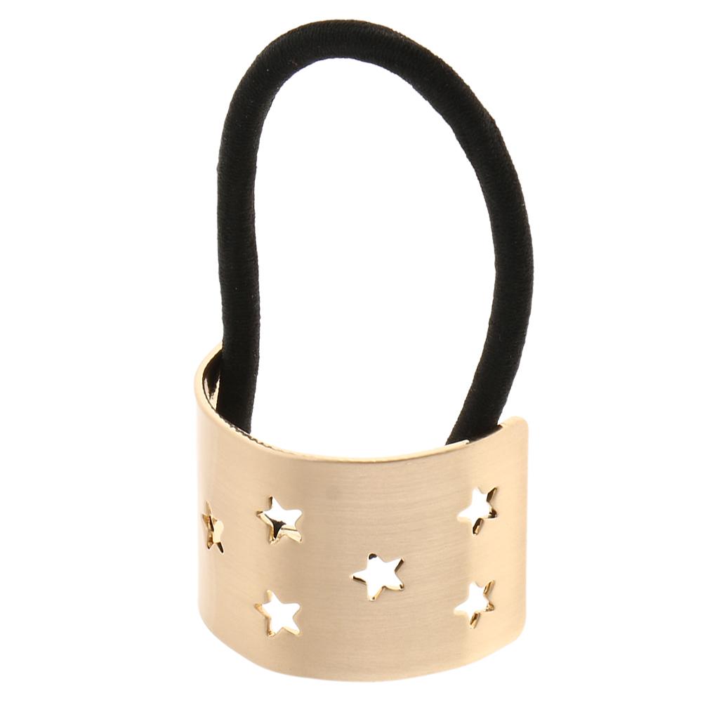 Hair Ponytail Holder Ring Hollowed Metal Cuff Wrap Elastic Band Pony ...