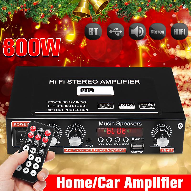 Buy Audio Stereo Amplifier Mini 800W 12V/220V 2 Channels Bluetooth Car ...