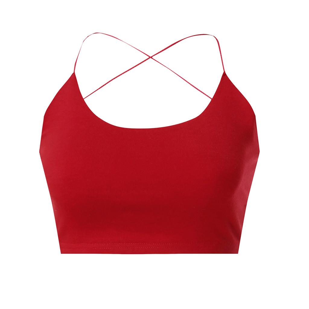 Buy Women Solid Overlap Cross Sling Crop Tank Top Vest at affordable ...