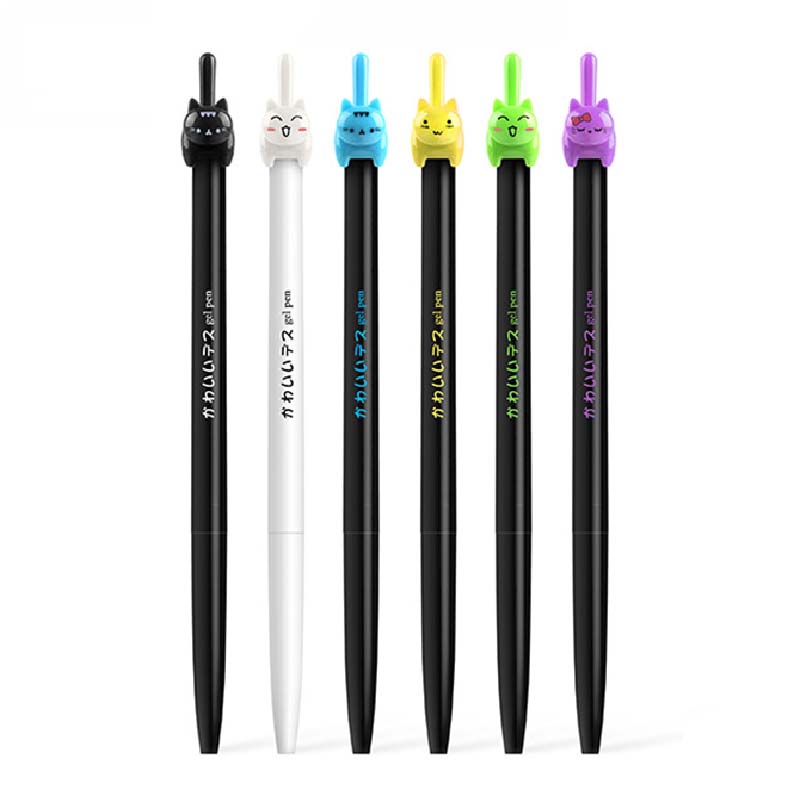 Buy 6Pcs/lot Kawaii Black Cat Tail Gel Pen 0.5mm Color Cats Press Style ...