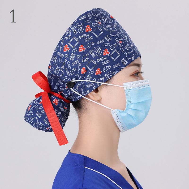 Buy Cotton Scrub Nurse Hat Long Hair Gorros Quirurgicos Floral Bouffant ...
