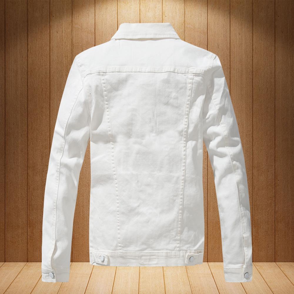 Buy Spring and Autumn White Denim Jacket Men's Slim Long Sleeve Denim ...