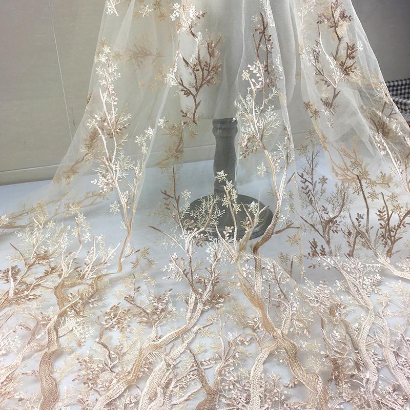 Buy 3D Trees Embroidery Lace Sequins Fabric Tulle Bridal Wedding Dress ...