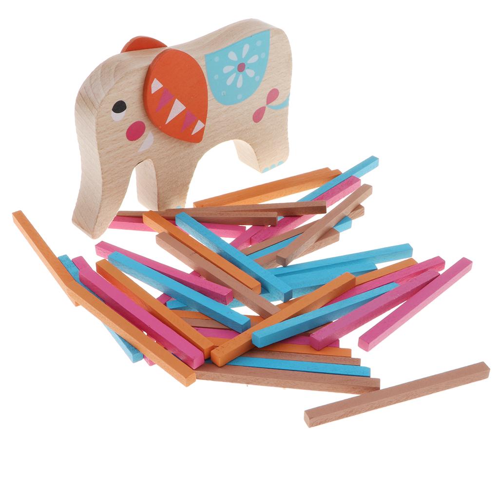 Wooden Elephant Balance Game Stacking Blocks Kids Early Educational Toy ...