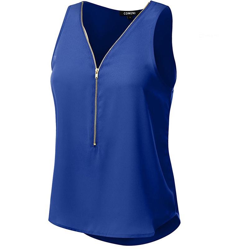 Buy Summer Women Casual Shirt Loose V-Neck Sexy Zipper Tank Top at ...