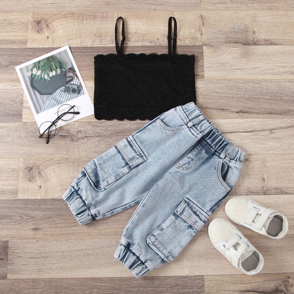 Buy [MDX] Toddler Kids Baby Girls Strapless Lace Suspenders Tops Jeans ...
