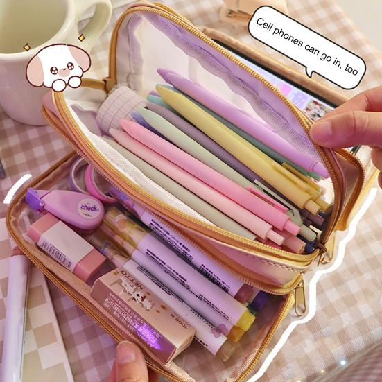 Buy Pencil Case Cute Storage Reusable Unique Mesh Pocket Pouch School ...