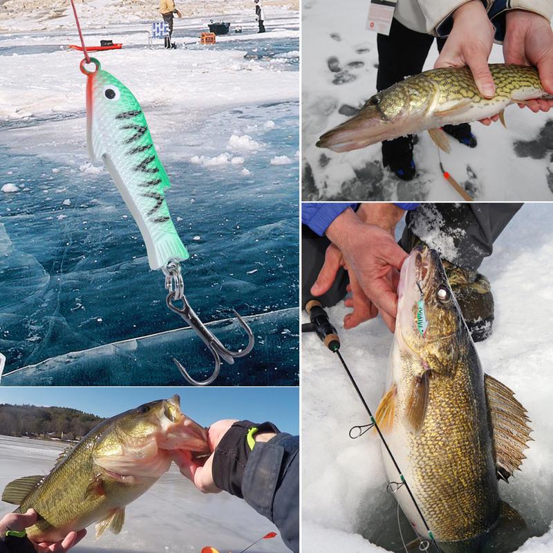 Buy Ice Fishing Lures 4 Pcs 3Deyes Fishing Bait with Metal Treble Hooks ...