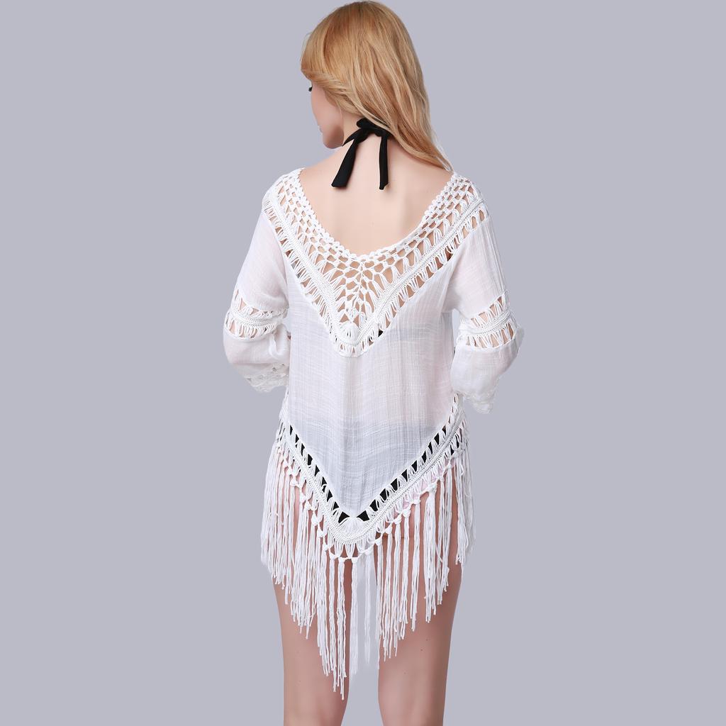 Buy Women's V-neck Sexy Retro Fringed Knit Tops Bikini Frock Beach ...