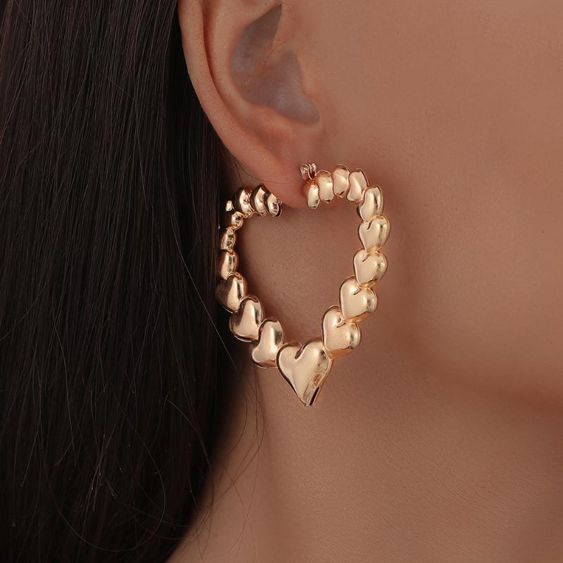New Love Earrings Personality Street Photo Hollowed Out Gold-plated ...