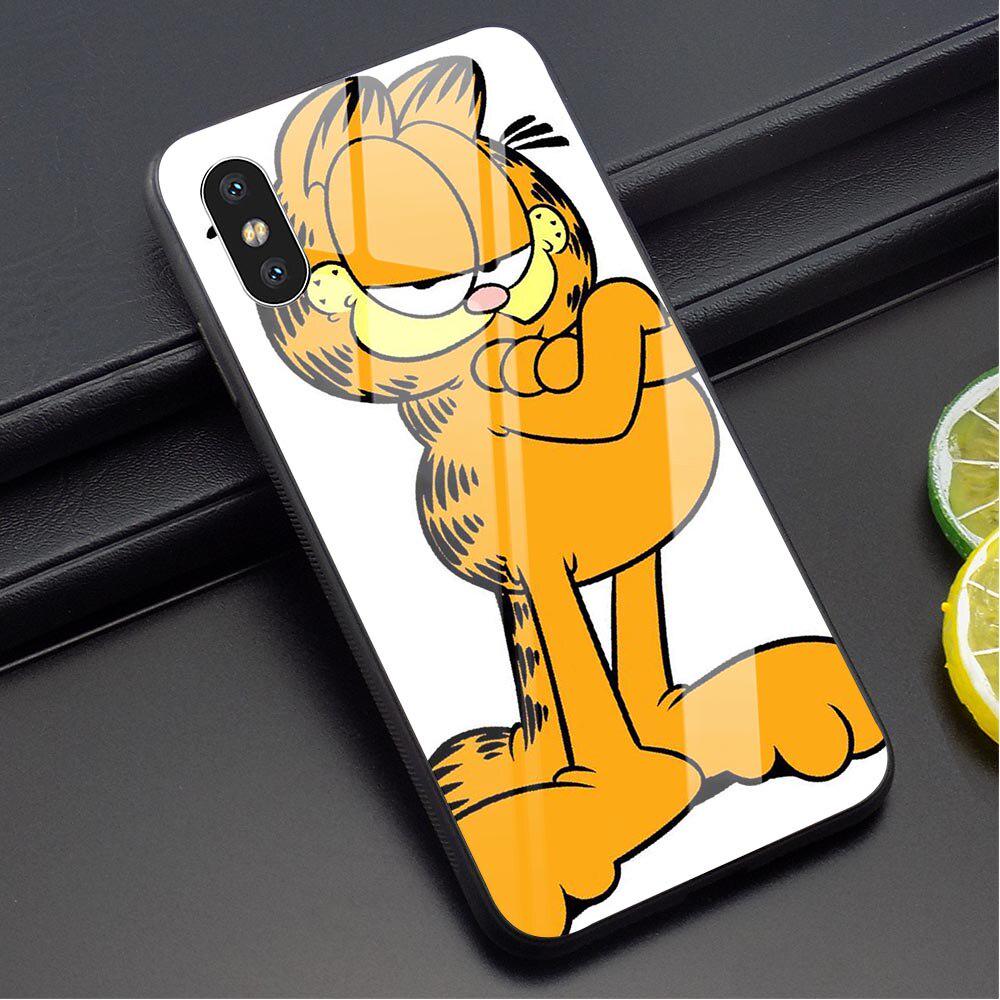 Buy Cute Garfield Glass Phone Case for Redmi Go Xiaomi Huawei P9 Honor ...