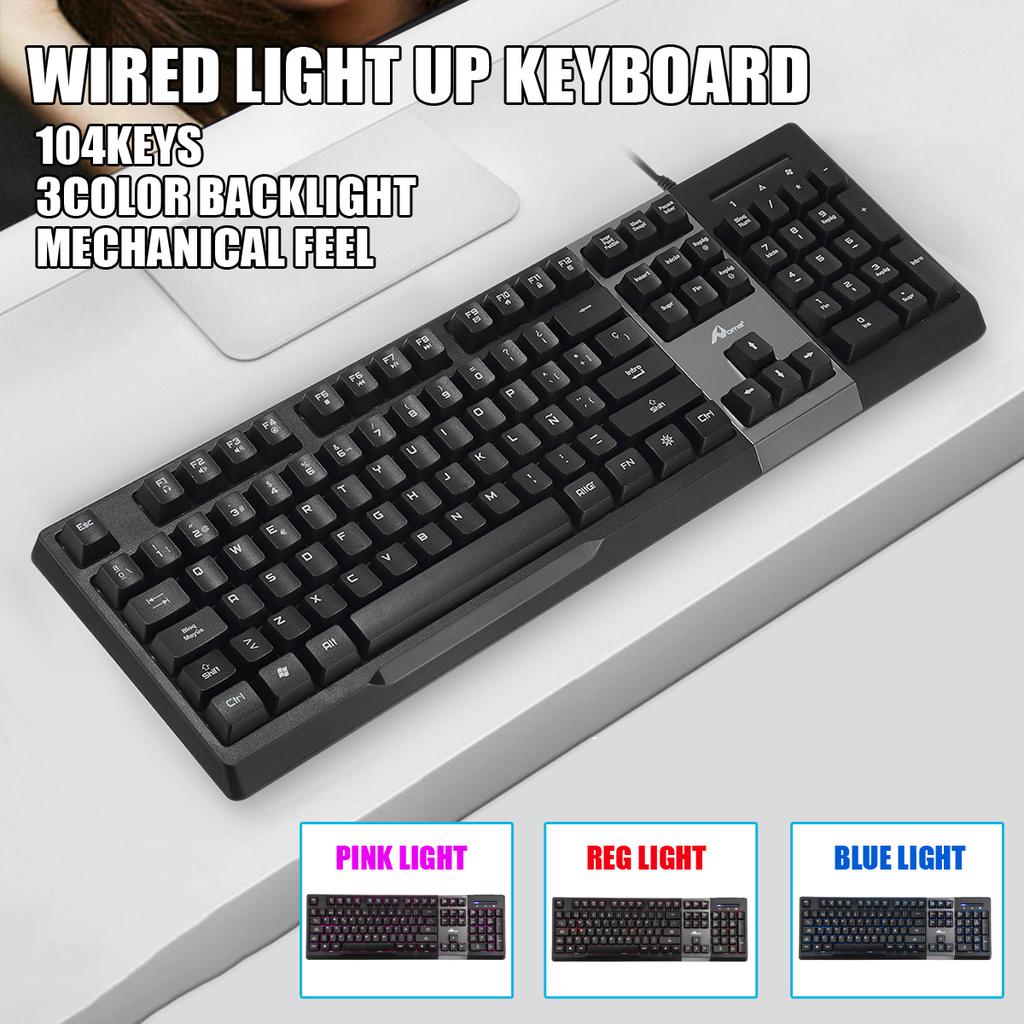Buy 3 Colors Backlight Gaming Keyboard USB 104 Rubber Keycaps RGB Wired ...