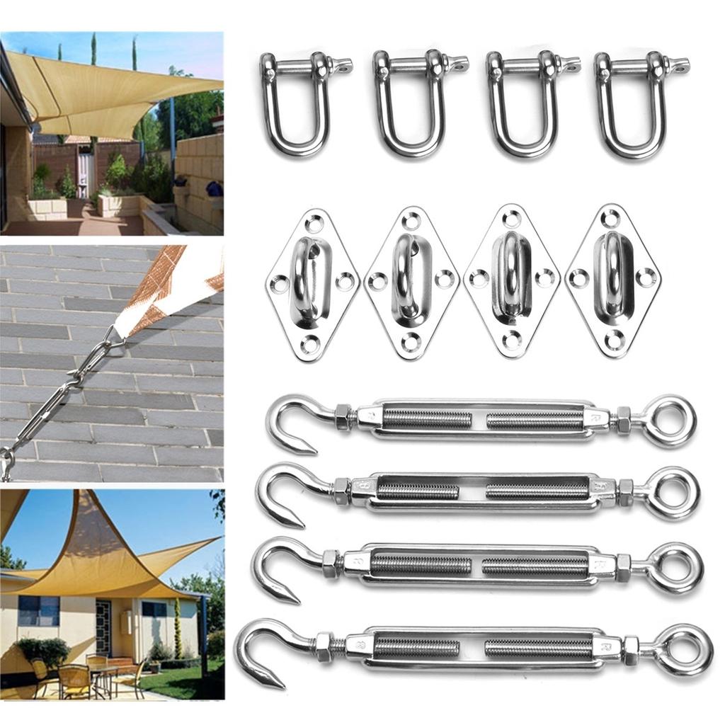 Buy 12Pcs/Set 6mm/8mm Shade Sail Kit Stainless Steel Marine 4-Point ...