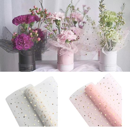 Cheap Flower Wrapped Gauze Even Mesh Design with Shiny Star Cuttable ...