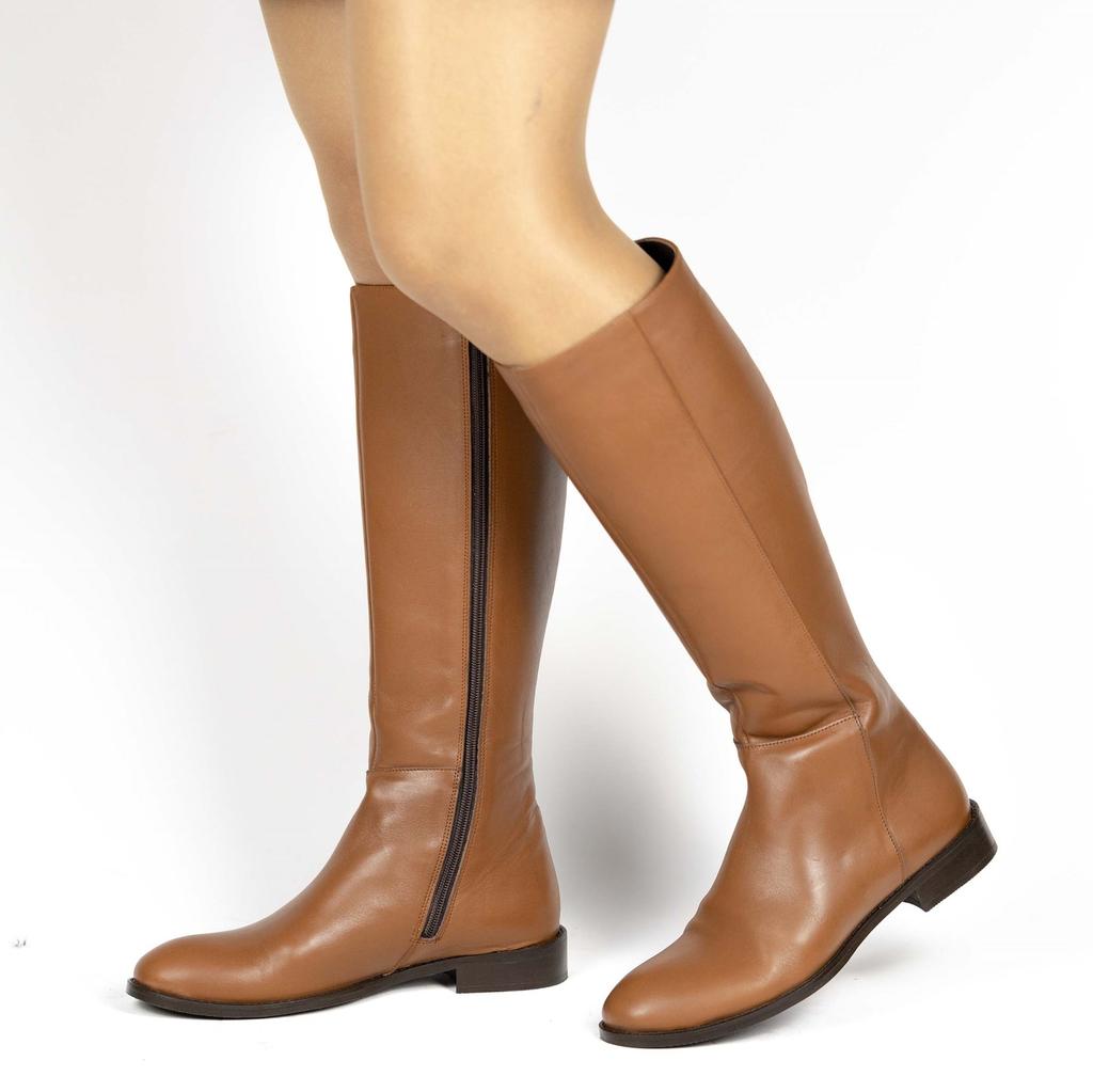 Buy Women's Genuine Leather Low Heeled Classic Knee High Boots at ...