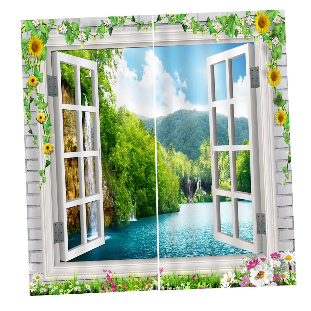 Buy 2Pcs Landscape Scenery Window Door Curtains Blinds 3D Printed ...
