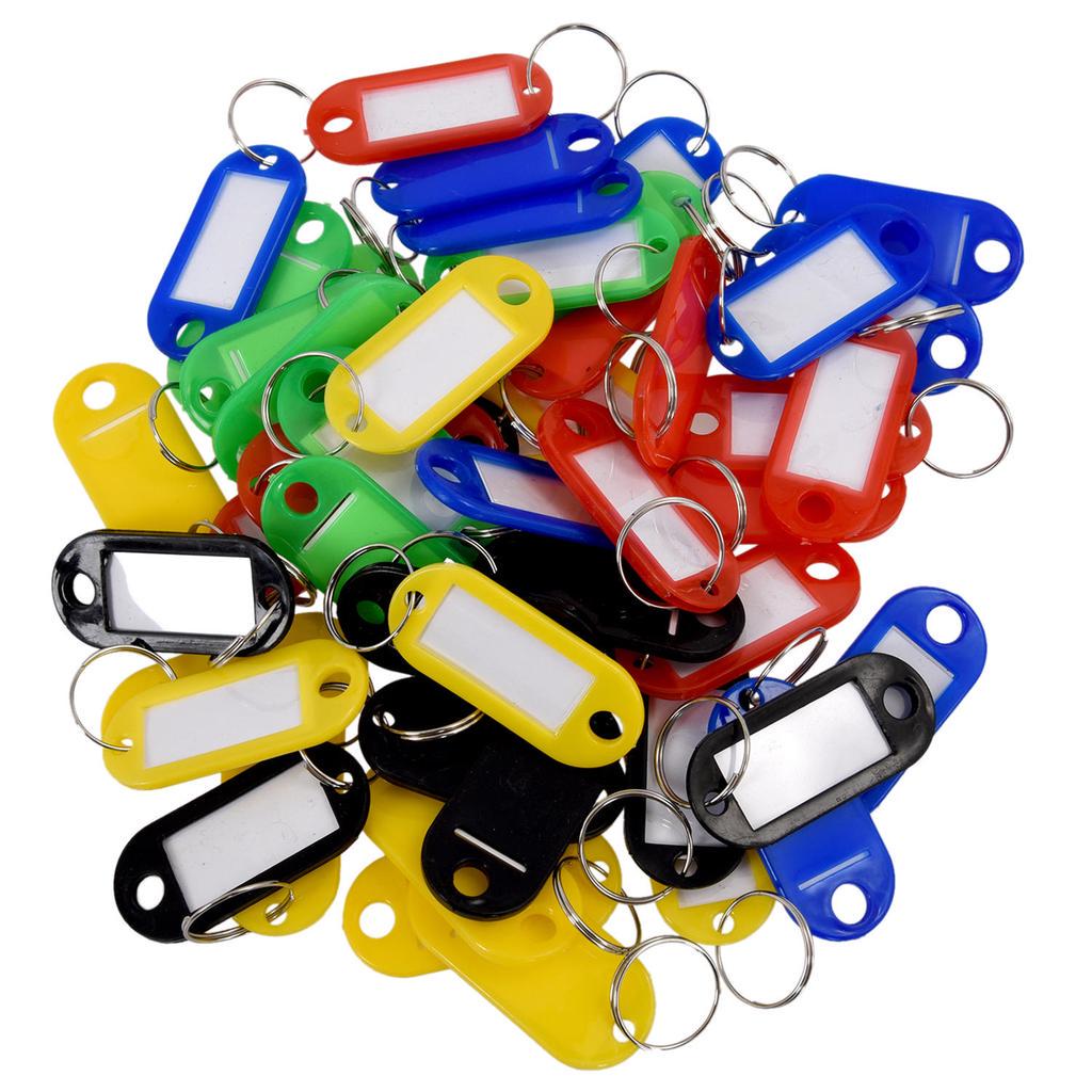 50Pcs Plastic Keychain Key Tags ID Label Name Tags Split Ring uygun ...