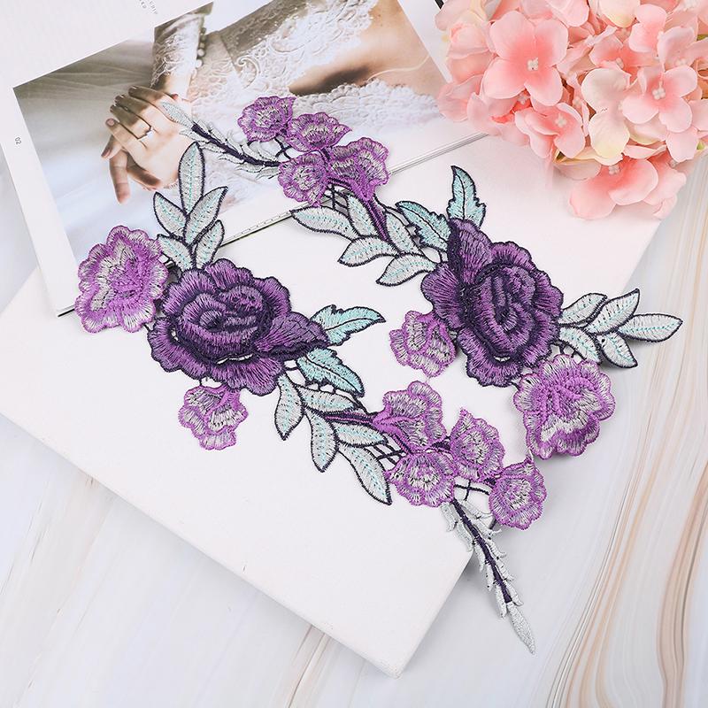 Buy 2Pcs/Set Purple Flower Embroidery Patches For Clothes Applique ...