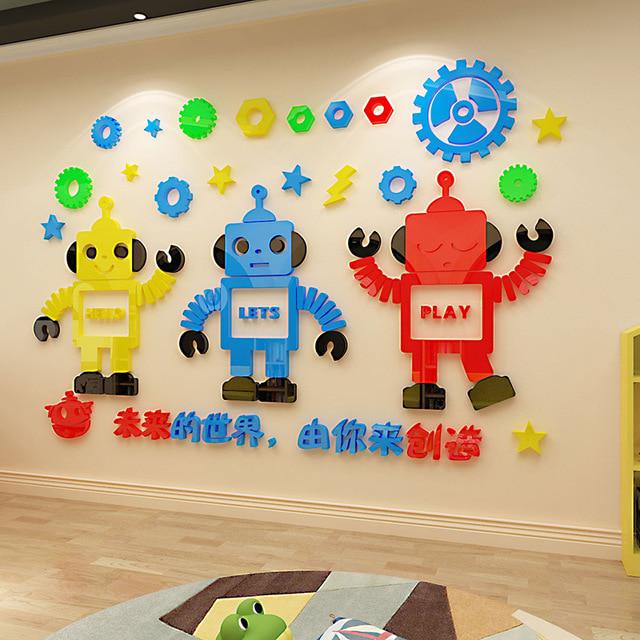 Buy Robot Wall Stickers 3D Stereo Acrylic Kindergarten Decoration ...