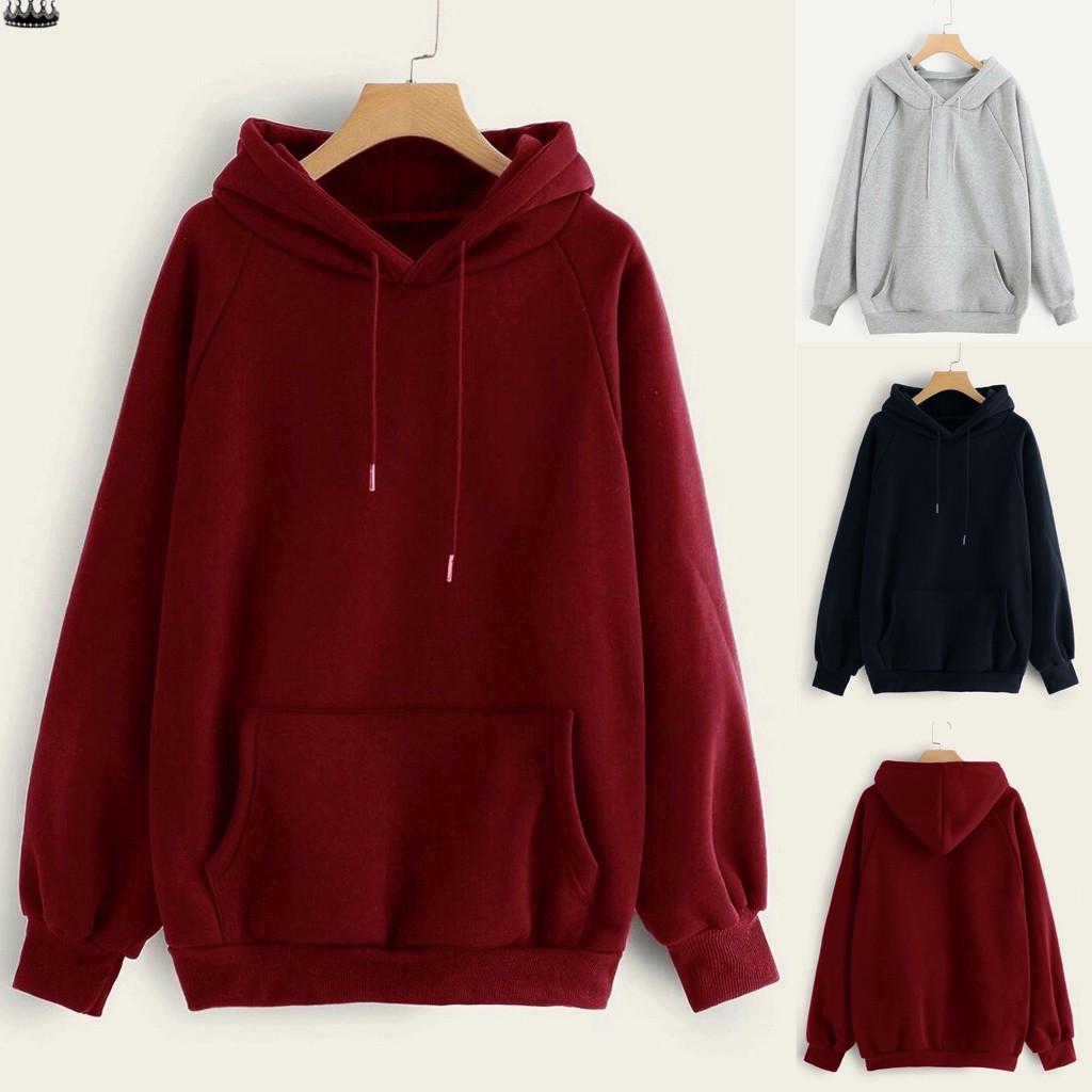Cheap Women's Casual Solid Color Hooded Pocket Long Sleeve Pullover ...