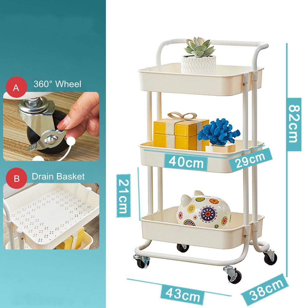 Buy Multifunctional Rolling Utility Cart-Adjustable 3 Tier Metal ...