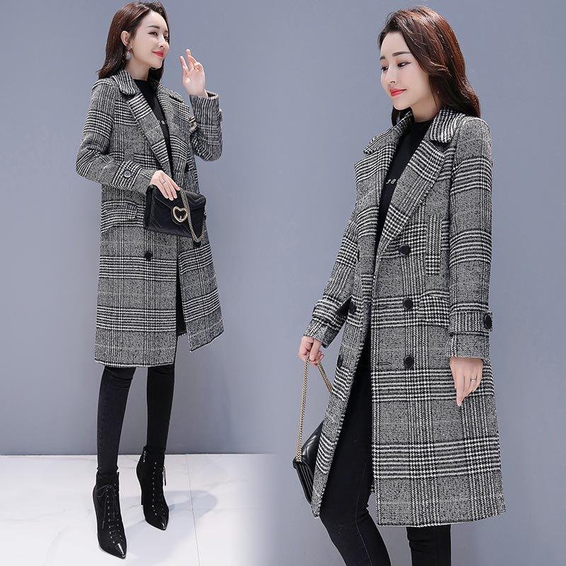 Buy Autumn and Winter Women's Cotton-padded Coat Plaid Coat Women at ...