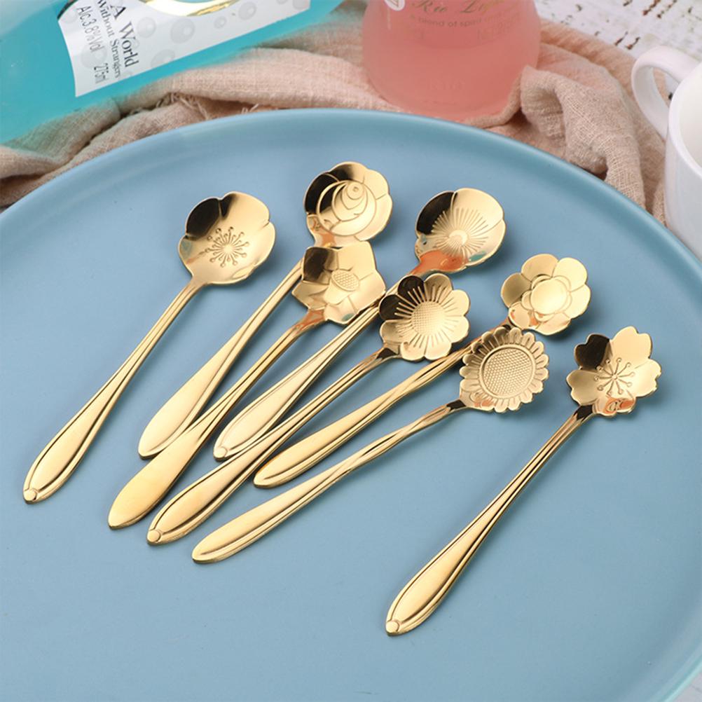 8pcs/set Chic Decorative Creative Elegant Flower Shape Spoons Set Ice ...