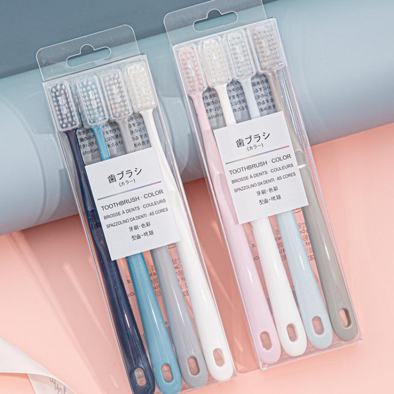 Buy 4PCS Toothbrushes Korean & Japanese Adult Macaron Toothbrush Small ...