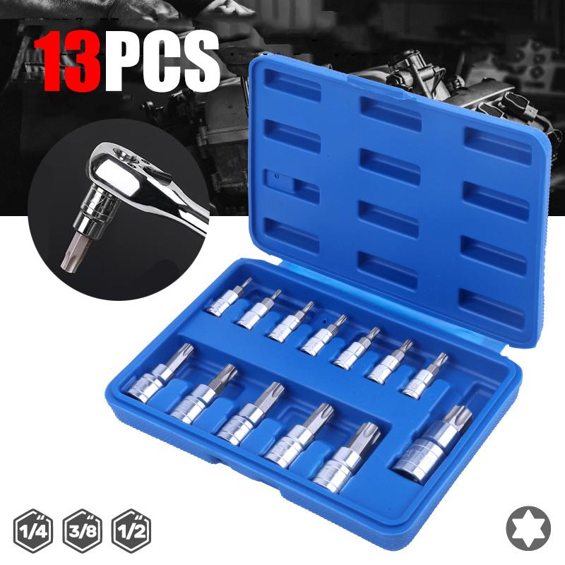 Buy PDTO 13pcs New Tamper Proof Torx Star Bit Socket Set 1/4 3/8 & 1/2 inch Drive T8 E9G6 at ...