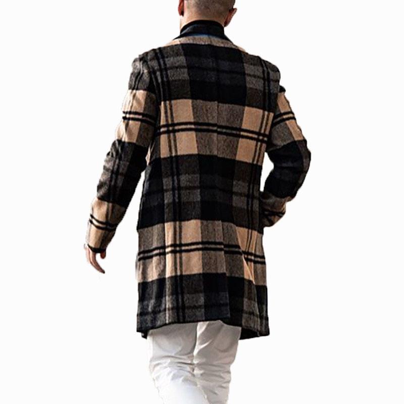 Buy 2021 Men Faux Wool Check Jacket Trench Coat Lapel Plaid Tweed ...