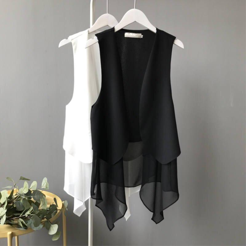 Buy Summer Chiffon Vest Sleeveless Thin Long Cardigan Jacket Female ...