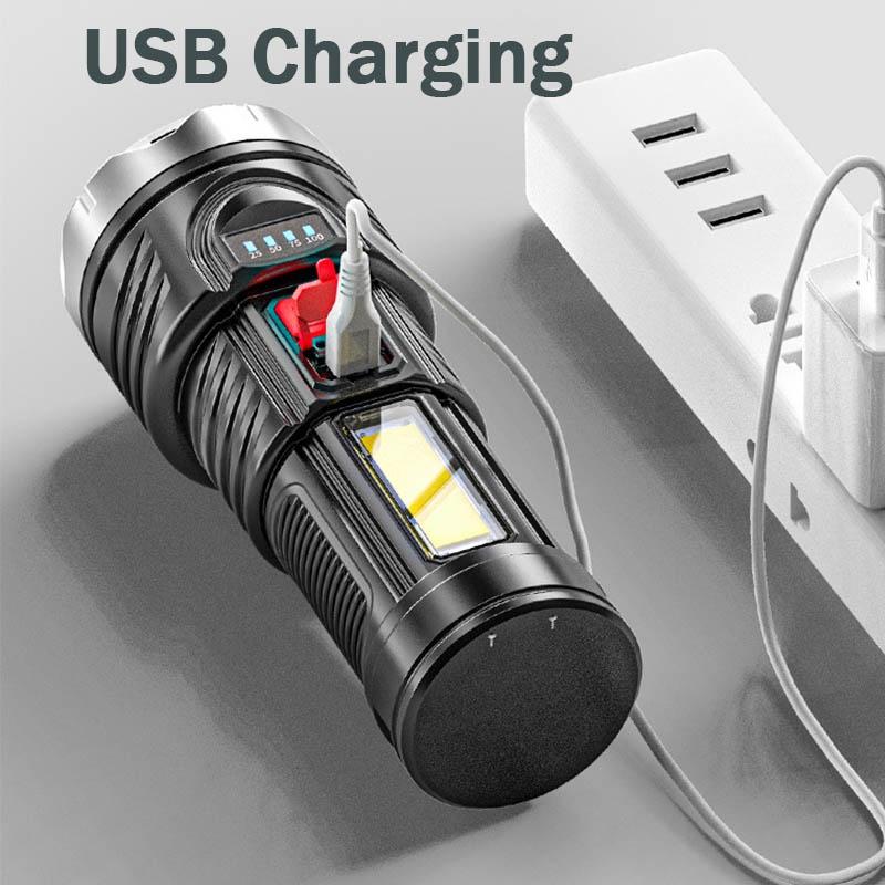 Buy LED Flashlight 6 LED Wick Super Bright Light USB Recharge COB Side ...