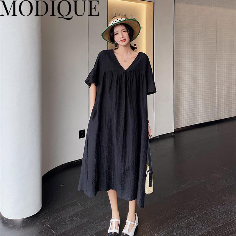Kaufe MODIQUE 2023 Sommer Plus Size Neues Kleid Hemd Frauen Locker ...