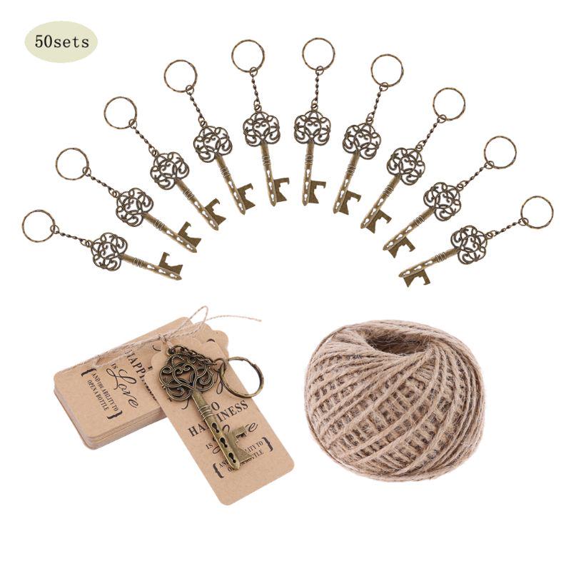 Goedkope 50x Vintage Key Bottle Opener +Tag Card Keychain Wedding Party ...