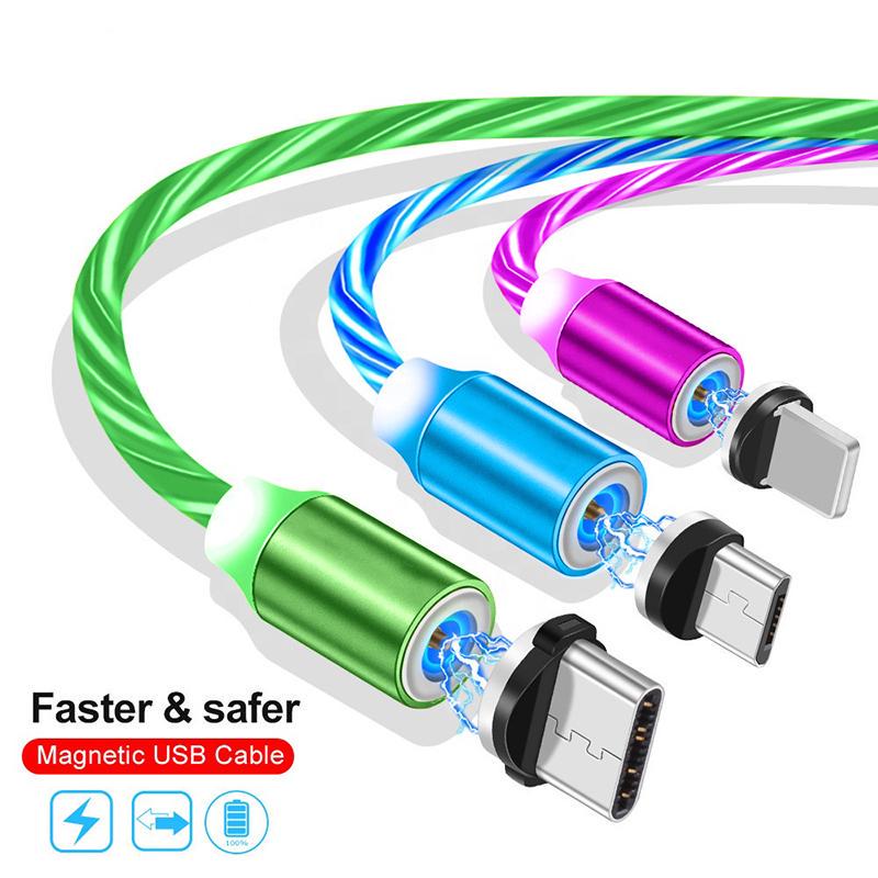 Magnetic LED Flowing Light Fast Charging Cable For IOS Type-C Android ...