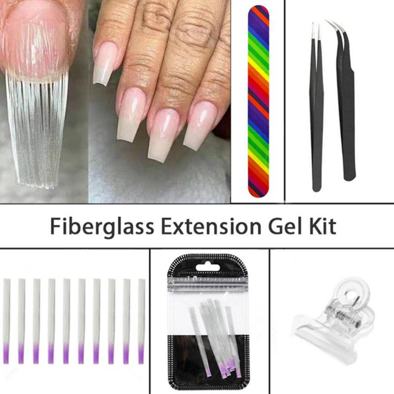 Nail Art Fiber Extensions Gel Set Shaping Clip Nail Polish Tweezers ...