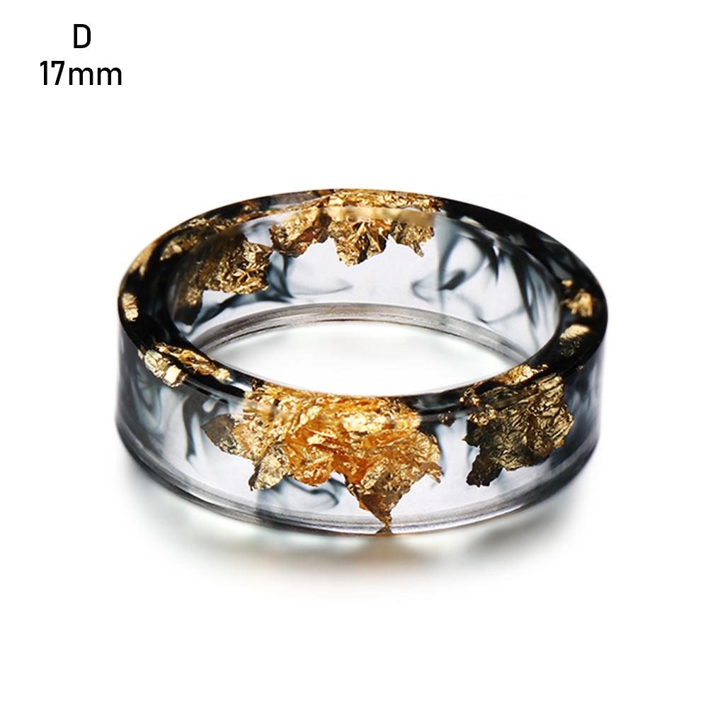 Buy Romantic Women Handmade Fantasy Resin Epoxy Ring Gold Foil Flower ...