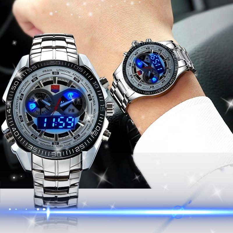 TVG Men Led Light Pointer Alarm Steel Waterproof Quartz Watches uygun ...