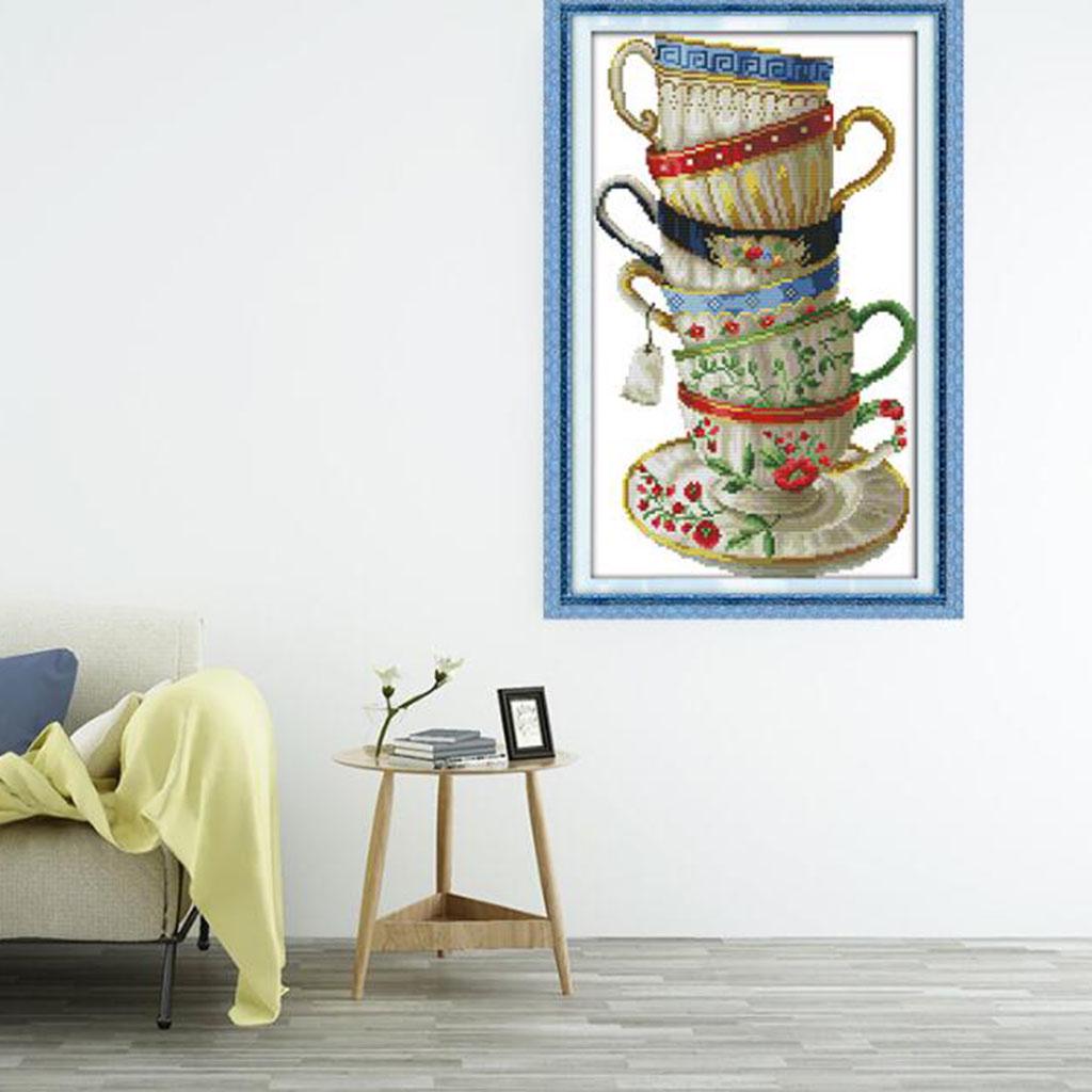 Buy Coffee Cup Cross Stitch Kit Needlework Stamped for Beginners 28 × ...