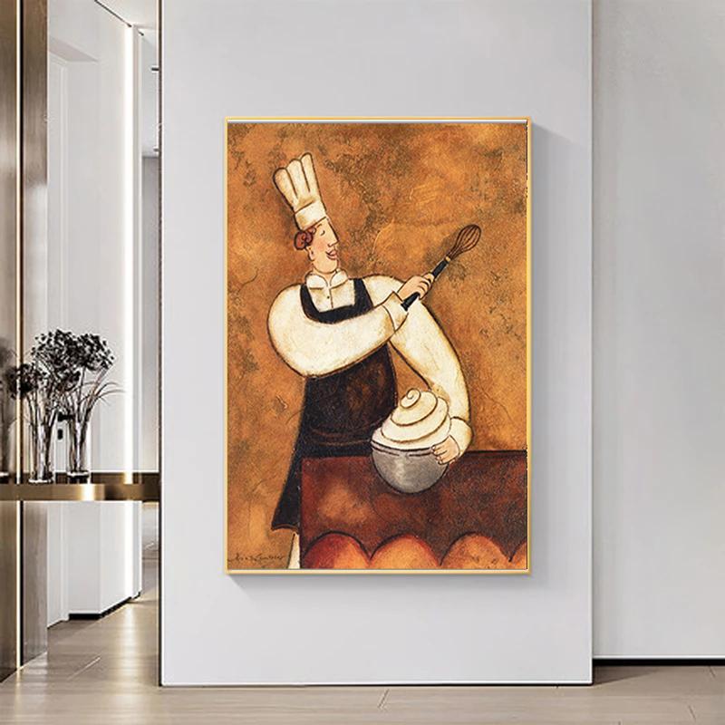 Modern Cartoon Pasta Cook Art Canvas Painting Wall Art Pictures Posters ...
