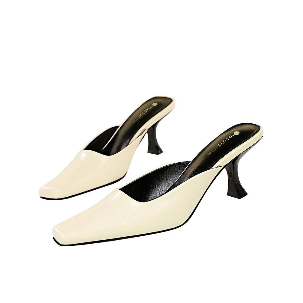 Buy BIGTREE Women's Shoes High Heel Fashion Simple Square Head Patent ...