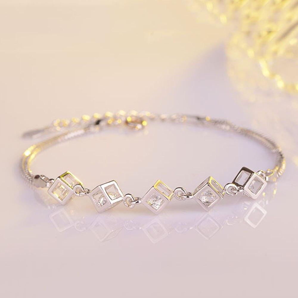 Cheap New 925 Sterling Silver Women Bracelets Fashion All-match Square ...