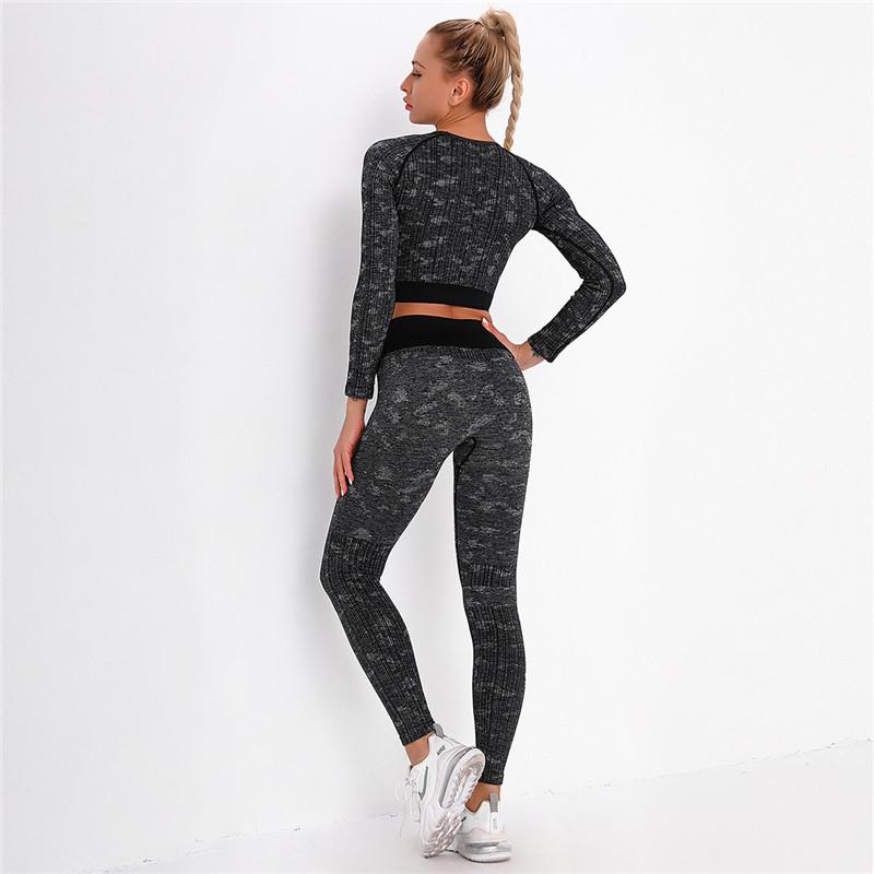 💰Köp billigt online Seamless Yoga Set Nessaj Women Camouflage Two 2 Piece Long Sleeve Crop Top T ...