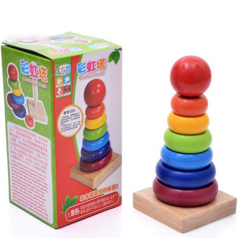 Buy Wooden Rainbow Tower Lapped Rings Blocks Educational Toys For ...