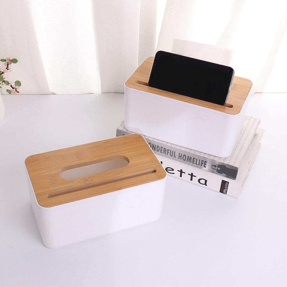 Buy Tissue Storage Box with Wooden Lid Phone Desktop Holder Storage Box ...